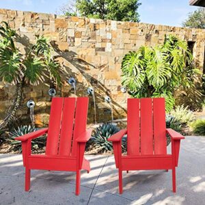 ResinTeak Adirondack Chairs Set of 2, Outdoor Patio Furniture for Fire Pit, Yard, and Deck, Poly Lumber Finish, Modern Collection (Red)