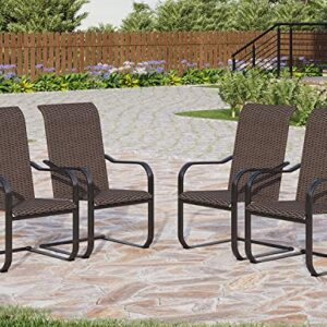 PHI VILLA Outdoor Patio C Spring Rattan Chairs, 4 Pieces High Back Wicker Dining Chair with Metal Frame for Patio, Deck, Porch - Brown