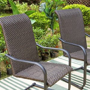 PHI VILLA Outdoor Patio C Spring Rattan Chairs, 4 Pieces High Back Wicker Dining Chair with Metal Frame for Patio, Deck, Porch - Brown