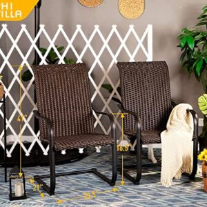 PHI VILLA Outdoor Patio C Spring Rattan Chairs, 4 Pieces High Back Wicker Dining Chair with Metal Frame for Patio, Deck, Porch - Brown