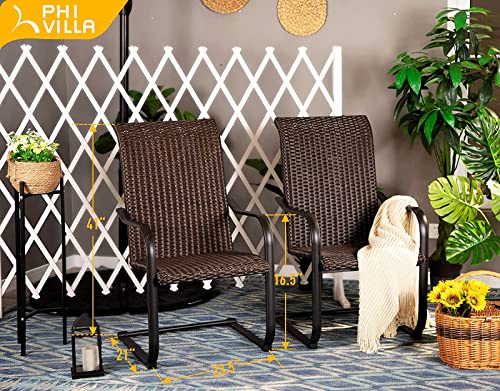 PHI VILLA Outdoor Patio C Spring Rattan Chairs, 4 Pieces High Back Wicker Dining Chair with Metal Frame for Patio, Deck, Porch - Brown