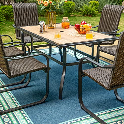 PHI VILLA Outdoor Patio C Spring Rattan Chairs, 4 Pieces High Back Wicker Dining Chair with Metal Frame for Patio, Deck, Porch - Brown