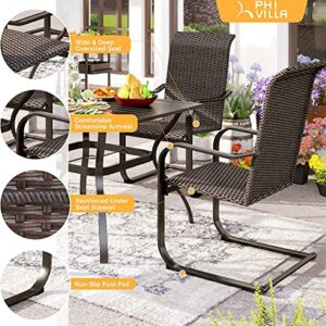 PHI VILLA Outdoor Patio C Spring Rattan Chairs, 4 Pieces High Back Wicker Dining Chair with Metal Frame for Patio, Deck, Porch - Brown