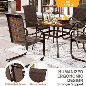 PHI VILLA Outdoor Patio C Spring Rattan Chairs, 4 Pieces High Back Wicker Dining Chair with Metal Frame for Patio, Deck, Porch - Brown