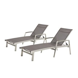 christopher knight home joy outdoor mesh and aluminum chaise lounge (set of 2), gray