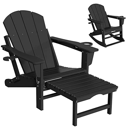 KINGYES Folding Rocking Adirondack Chair, Black