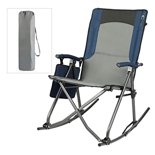 PORTAL Folding Camping Rocking Chairs with High Back Hard Armrest Support 300 lbs, Blue, 18" D x 22.5" W x 59" H