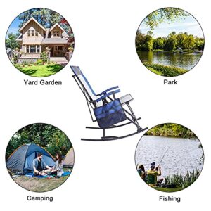 PORTAL Folding Camping Rocking Chairs with High Back Hard Armrest Support 300 lbs, Blue, 18" D x 22.5" W x 59" H