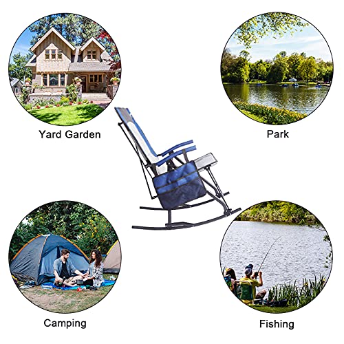 PORTAL Folding Camping Rocking Chairs with High Back Hard Armrest Support 300 lbs, Blue, 18" D x 22.5" W x 59" H