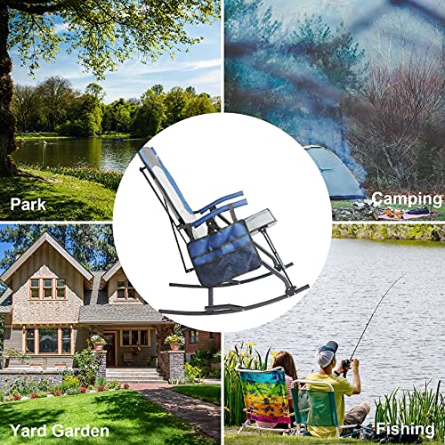 PORTAL Folding Camping Rocking Chairs with High Back Hard Armrest Support 300 lbs, Blue, 18" D x 22.5" W x 59" H