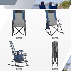 PORTAL Folding Camping Rocking Chairs with High Back Hard Armrest Support 300 lbs, Blue, 18" D x 22.5" W x 59" H