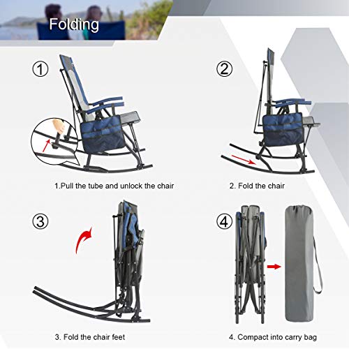 PORTAL Folding Camping Rocking Chairs with High Back Hard Armrest Support 300 lbs, Blue, 18" D x 22.5" W x 59" H