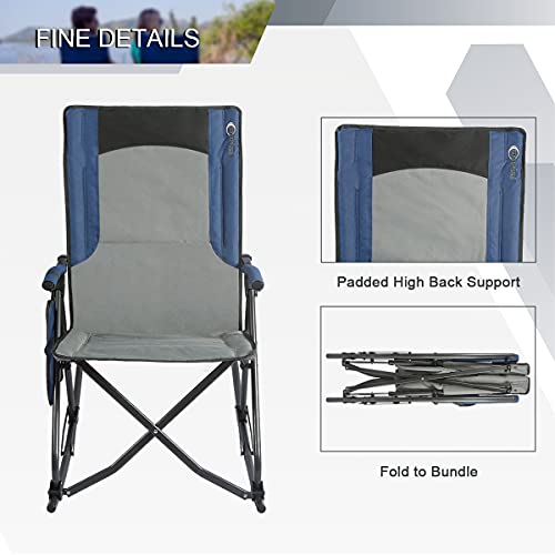 PORTAL Folding Camping Rocking Chairs with High Back Hard Armrest Support 300 lbs, Blue, 18" D x 22.5" W x 59" H