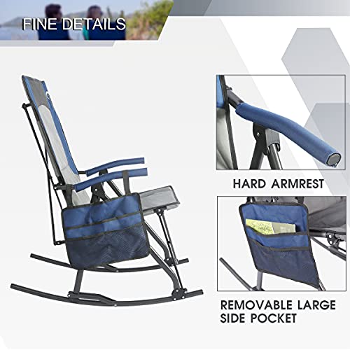 PORTAL Folding Camping Rocking Chairs with High Back Hard Armrest Support 300 lbs, Blue, 18" D x 22.5" W x 59" H