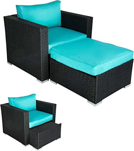 Kinsunny Wicker Furniture Single Chair with Ottoman, Black PE Wicker Additional Seats for Sectional Sofa