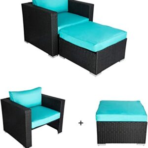 Kinsunny Wicker Furniture Single Chair with Ottoman, Black PE Wicker Additional Seats for Sectional Sofa