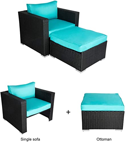 Kinsunny Wicker Furniture Single Chair with Ottoman, Black PE Wicker Additional Seats for Sectional Sofa