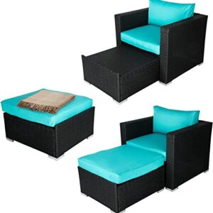 Kinsunny Wicker Furniture Single Chair with Ottoman, Black PE Wicker Additional Seats for Sectional Sofa