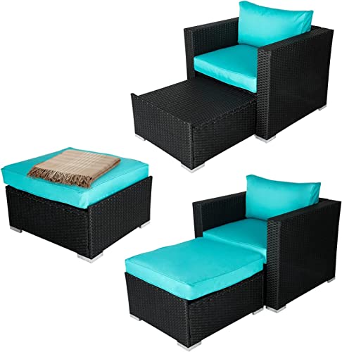 Kinsunny Wicker Furniture Single Chair with Ottoman, Black PE Wicker Additional Seats for Sectional Sofa