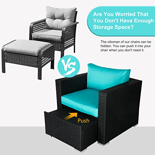 Kinsunny Wicker Furniture Single Chair with Ottoman, Black PE Wicker Additional Seats for Sectional Sofa