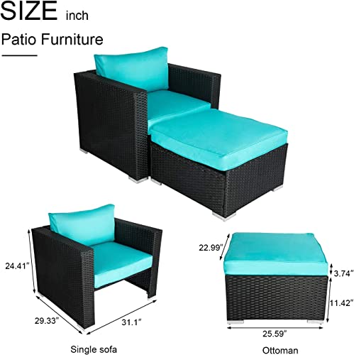 Kinsunny Wicker Furniture Single Chair with Ottoman, Black PE Wicker Additional Seats for Sectional Sofa