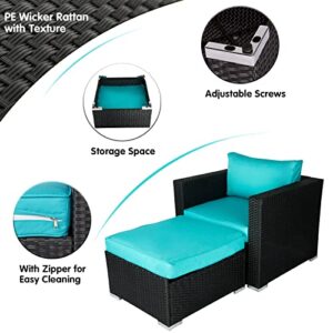 Kinsunny Wicker Furniture Single Chair with Ottoman, Black PE Wicker Additional Seats for Sectional Sofa