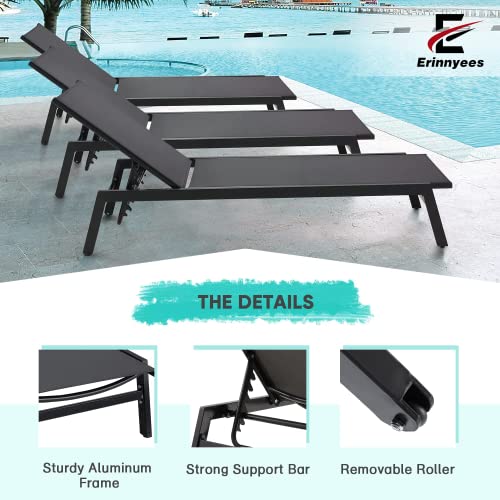 EROMMY Outdoor Chaise Lounge Chairs, Set of 2 All-Weather Patio Loungers with 5-Position Adjustable Backrest & Removable Cushions & Wooden Texture Design, Reclining Chair for Beach, Poolside, Balcony