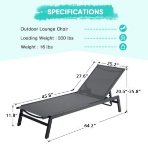 EROMMY Outdoor Chaise Lounge Chairs, Set of 2 All-Weather Patio Loungers with 5-Position Adjustable Backrest & Removable Cushions & Wooden Texture Design, Reclining Chair for Beach, Poolside, Balcony