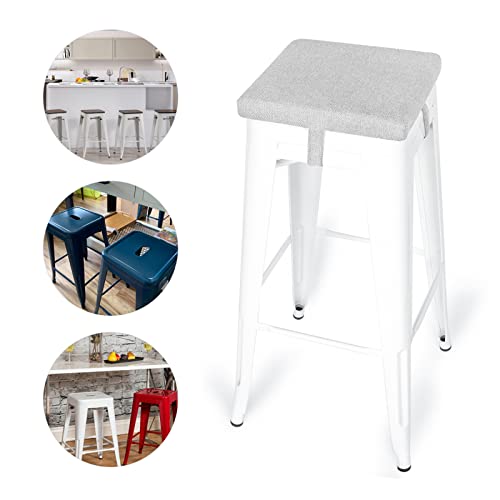 Tromlycs 12x12 Chair Cushion Bar Stool Square Seat Cushion with 4 Velcro Straps Slip Resistant Textured Wooden Metal Small Bar Stool Cover - Gray and White (1 Pack)