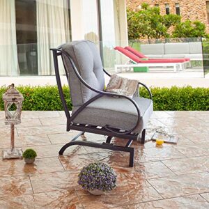 Top Space Rocking Motion Patio Chair Outdoor Deep Seating Club Chair Metal Furniture Set with Soft Cushion Sturdy Metal Frame Furniture for Garden Yard Lawn Poolside (1PCS, Grey)