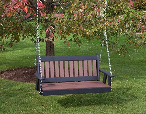 Ecommersify Inc 4FT-Cedar-Poly Lumber Mission Porch Swing Heavy Duty Everlasting PolyTuf HDPE - Made in USA - Amish Crafted