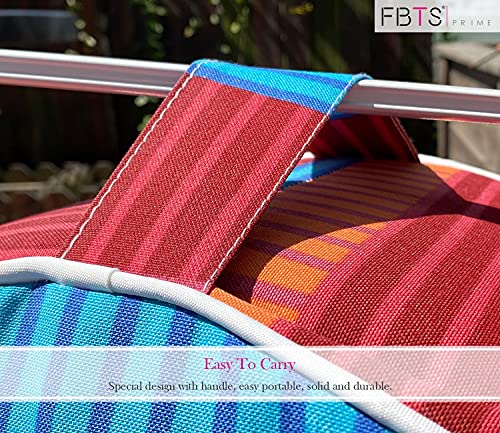 Outdoor Inflatable Ottoman Red Round 21x9 Inch Stripe Pattern Patio Foot Stools and Ottomans Portable Footrest