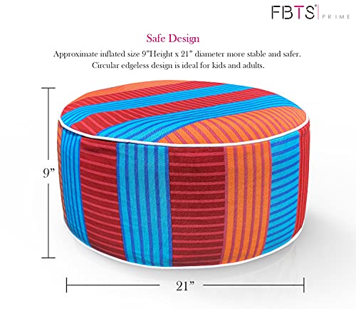 Outdoor Inflatable Ottoman Red Round 21x9 Inch Stripe Pattern Patio Foot Stools and Ottomans Portable Footrest