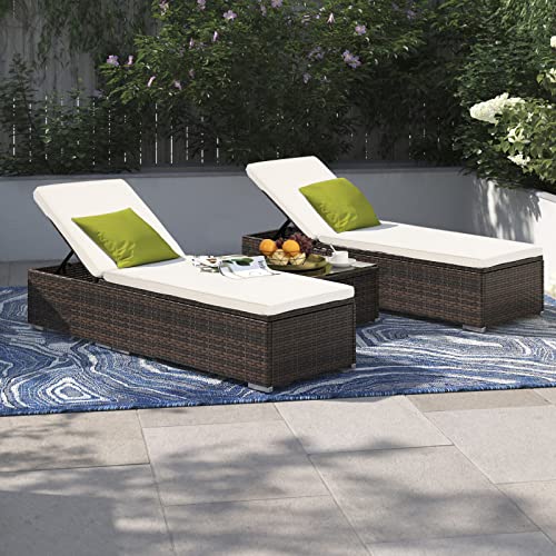 DIMAR GARDEN Outdoor Chaise Lounge,Wicker Pool Lounge Chairs,Patio Recliner with Cushion,Mixed Brown