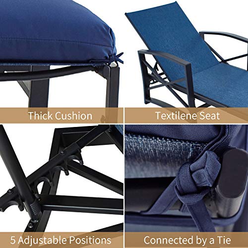 PatioFestival Patio Lounge Chair Outdoor Cushioned Chaise Lounger with Adjustable Back 3.1" Thickness Long Cushion All Weather Frame(Blue)