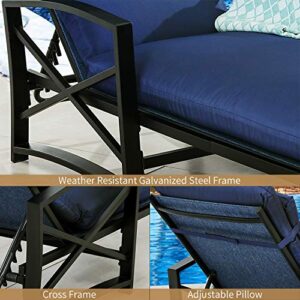 PatioFestival Patio Lounge Chair Outdoor Cushioned Chaise Lounger with Adjustable Back 3.1" Thickness Long Cushion All Weather Frame(Blue)