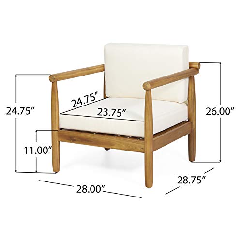 Christopher Knight Home Abigail Outdoor Acacia Wood Club Chair (Set of 2), Teak Finish, Cream