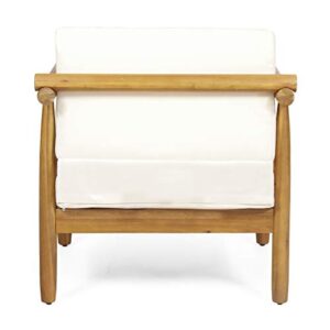 Christopher Knight Home Abigail Outdoor Acacia Wood Club Chair (Set of 2), Teak Finish, Cream