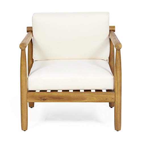 Christopher Knight Home Abigail Outdoor Acacia Wood Club Chair (Set of 2), Teak Finish, Cream