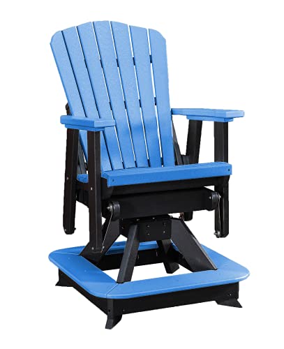 DutchCrafters Slat Fan Back Poly Balcony Adirondack Swivel Glider with Footrest Outdoor Patio Chair (Black & Blue)