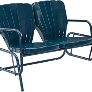 Crosley Furniture CO1032-NV Ridgeland Retro Outdoor Metal Loveseat Glider, Navy Gloss