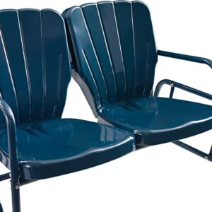 Crosley Furniture CO1032-NV Ridgeland Retro Outdoor Metal Loveseat Glider, Navy Gloss