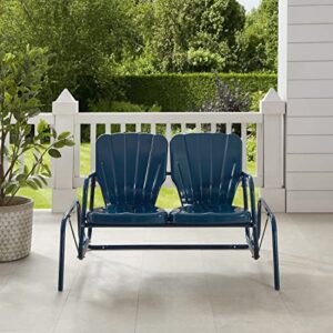 Crosley Furniture CO1032-NV Ridgeland Retro Outdoor Metal Loveseat Glider, Navy Gloss