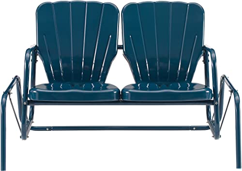 Crosley Furniture CO1032-NV Ridgeland Retro Outdoor Metal Loveseat Glider, Navy Gloss