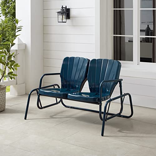 Crosley Furniture CO1032-NV Ridgeland Retro Outdoor Metal Loveseat Glider, Navy Gloss