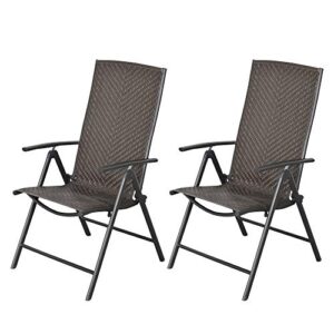 Outsunny Set of 2 Rattan Wicker Patio Dining Chairs with Backrest Adjustable and Folding Design, Outdoor Recliner Set for Garden, Backyard, Lawn, Balcony, Mixed Grey