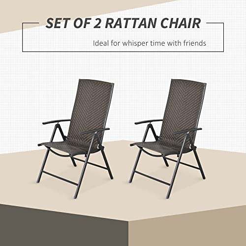 Outsunny Set of 2 Rattan Wicker Patio Dining Chairs with Backrest Adjustable and Folding Design, Outdoor Recliner Set for Garden, Backyard, Lawn, Balcony, Mixed Grey