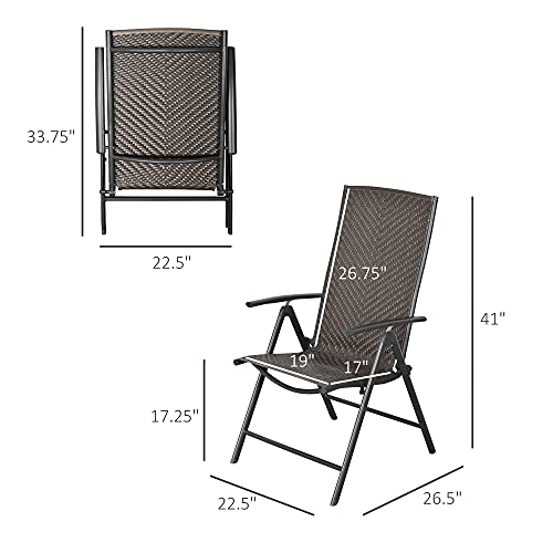 Outsunny Set of 2 Rattan Wicker Patio Dining Chairs with Backrest Adjustable and Folding Design, Outdoor Recliner Set for Garden, Backyard, Lawn, Balcony, Mixed Grey