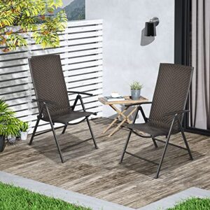 Outsunny Set of 2 Rattan Wicker Patio Dining Chairs with Backrest Adjustable and Folding Design, Outdoor Recliner Set for Garden, Backyard, Lawn, Balcony, Mixed Grey