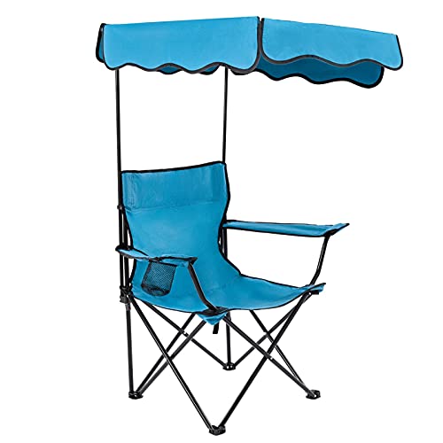 Homcosan Folding Camping Chair with Shade Canopy and Cup Holder Beach Chair with Canopy Shade Thicken 600D Oxford Portable Chairs Heavy Duty Support 330lbs for Outdoor